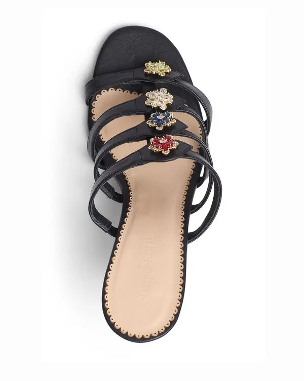 Cinq À Sept Emmy Crystal Flower Heeled Sandals - Black