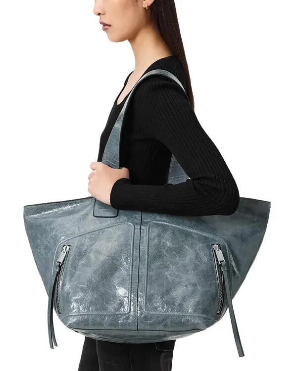 ALLSAINTS Jean Rey Large Leather Tote Bag - Cement Blue