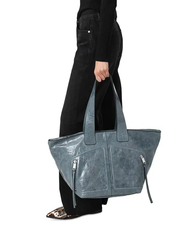ALLSAINTS Jean Rey Large Leather Tote Bag - Cement Blue