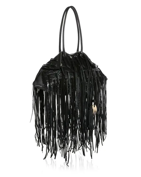Alexander McQueen Manta Fringe Top Handle Bag - Black