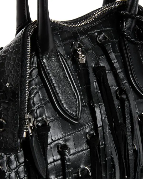 Alexander McQueen Manta Fringe Top Handle Bag - Black