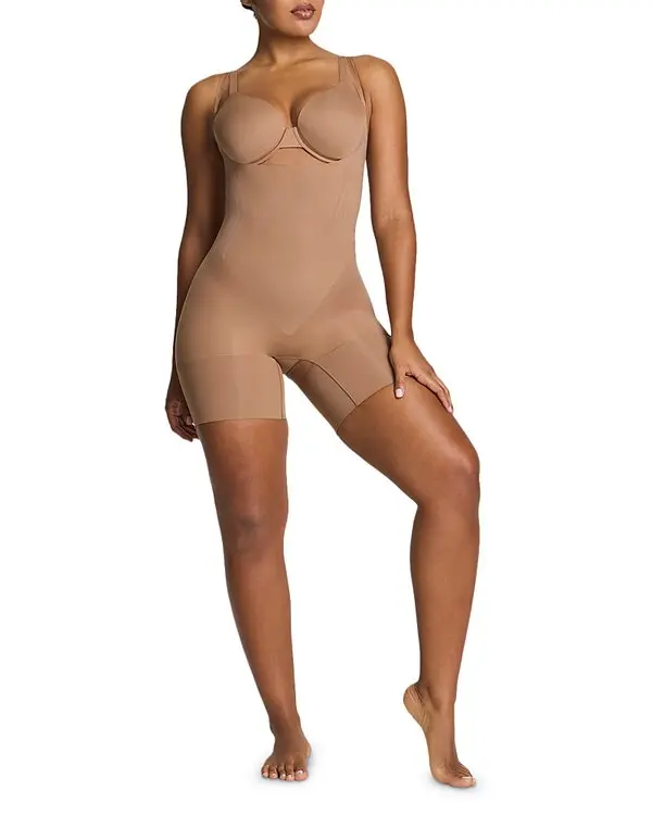 Spanx Sculpt Go Figure Open Bust Mid Thigh Bodysuit - Cinnamon