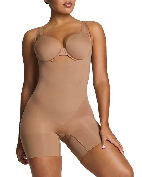 Spanx Sculpt Go Figure Open Bust Mid Thigh Bodysuit - Cinnamon