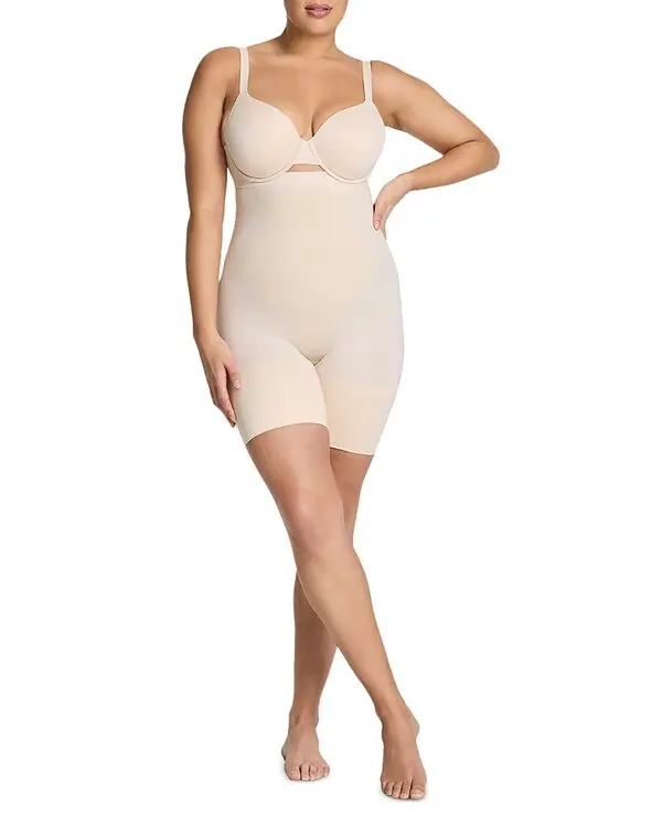 Spanx Sculpt Go Figure High Waisted Mid Thigh Shorts - Toasted Coconut