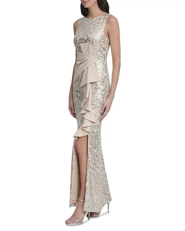 Eliza J Sleeveless Ruffle Gown - Champagne