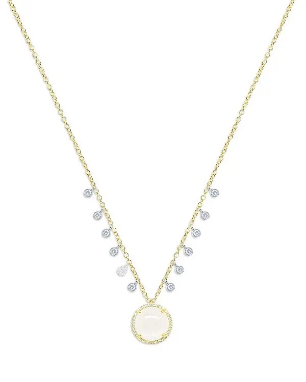 Meira T 14k White And Yellow Rainbow Moonstone And Diamond Dangle Pendant Necklace - Gold