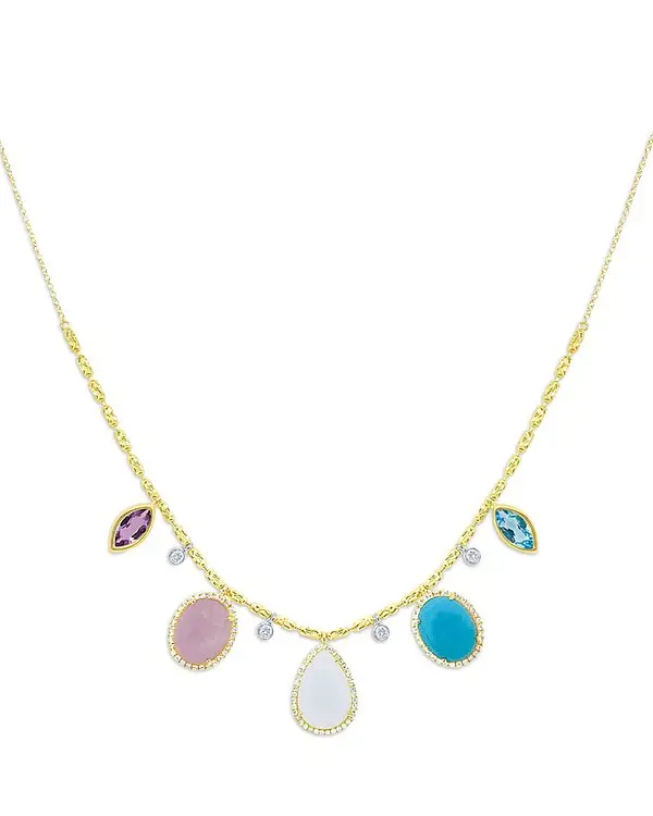 Meira T 14k White & Yellow Multi Gemstone & Diamond Dangle Pendant Necklace, 16 - Gold