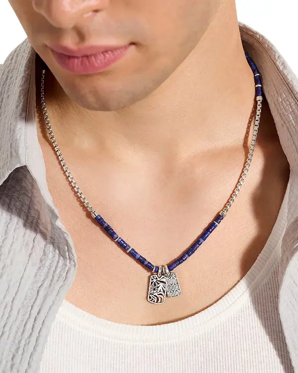 John Hardy Sterling Heishi Lapis Lazuli Tag Pendant Necklace