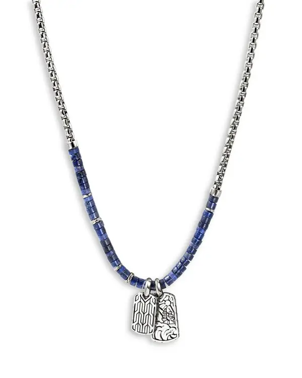 John Hardy Sterling Heishi Lapis Lazuli Tag Pendant Necklace