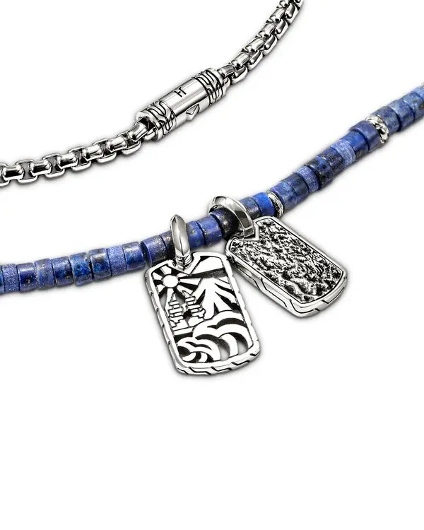 John Hardy Sterling Heishi Lapis Lazuli Tag Pendant Necklace