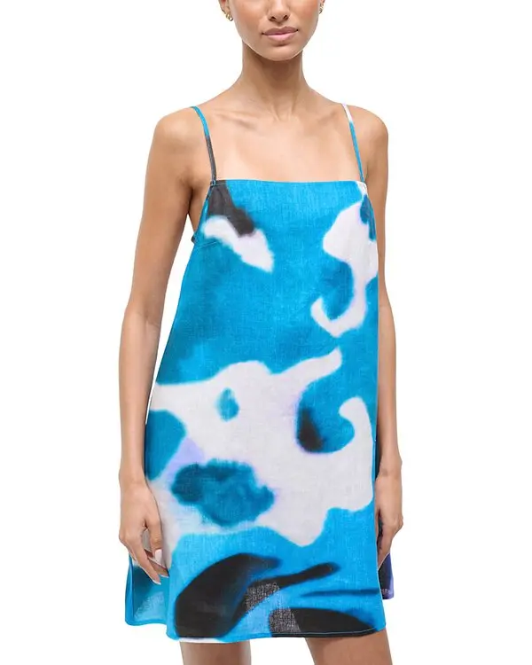 Staud Laura Linen Mini Dress - Blue Haze