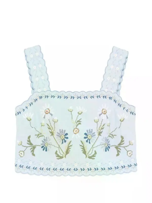 Sea Audra Floral-embroidered Crop Top - Blue