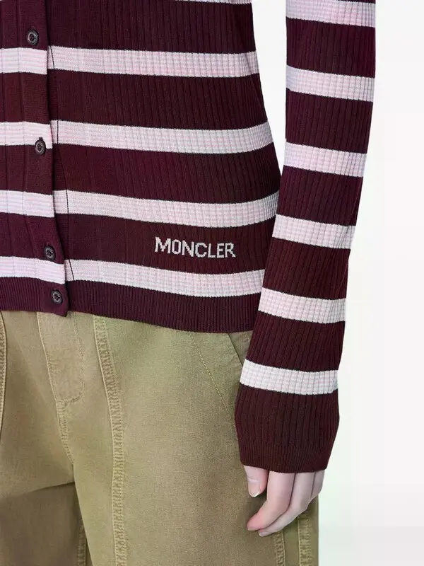 Moncler Striped Ribbed Knit Cardigan - Red