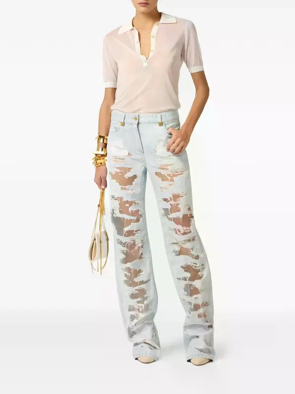 Elisabetta Franchi Low-waist Palazzo Leg Jeans With Devoré Finish