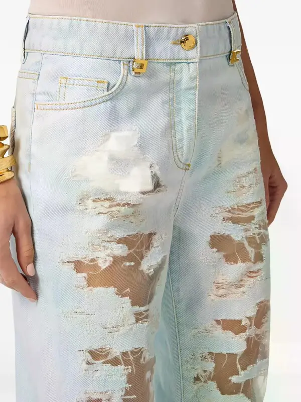 Elisabetta Franchi Low-waist Palazzo Leg Jeans With Devoré Finish