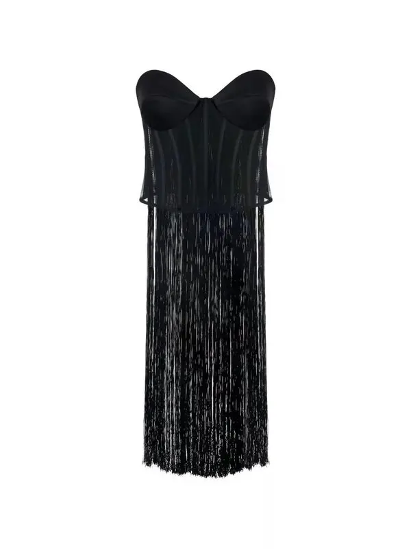 Elisabetta Franchi Tulle Fringe Bustier Top - Black