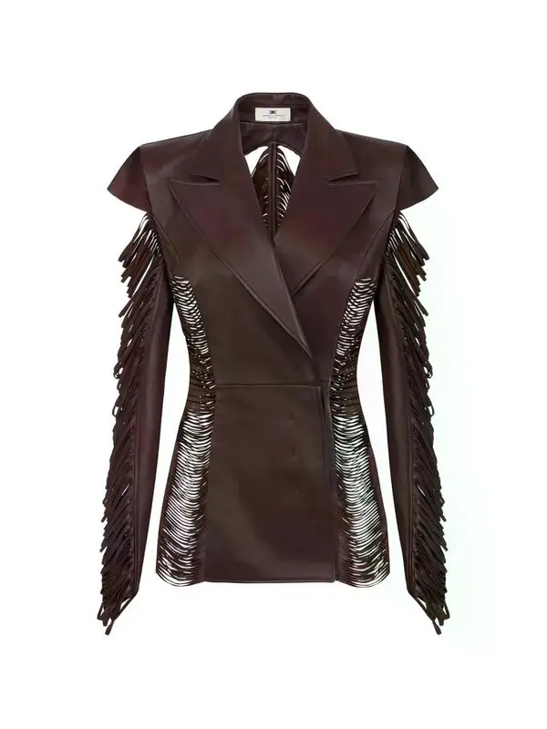 Elisabetta Franchi Double-breasted Fringed Leather Jacket