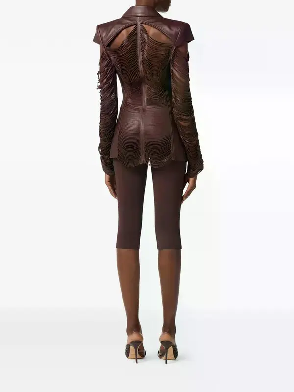 Elisabetta Franchi Double-breasted Fringed Leather Jacket