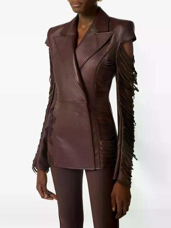 Elisabetta Franchi Double-breasted Fringed Leather Jacket
