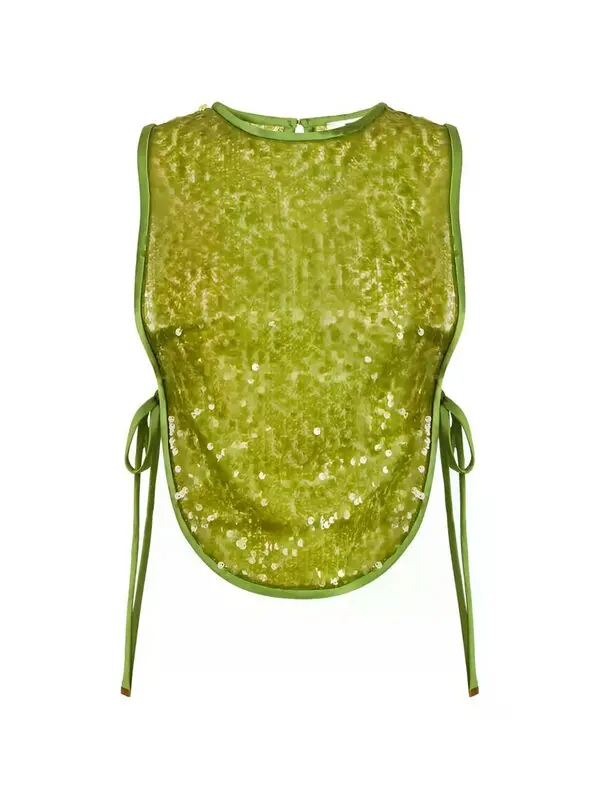 Elisabetta Franchi Tulle Bib With Sequins And Satin Piping - Green