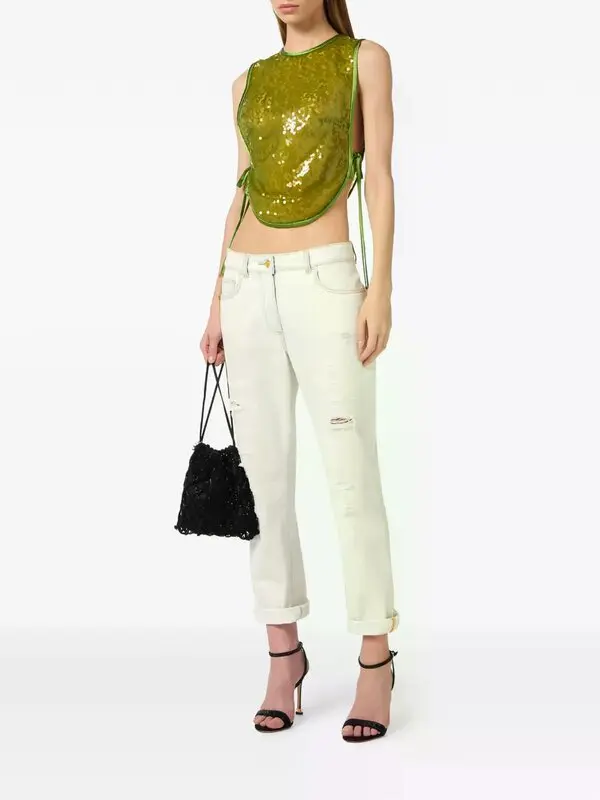 Elisabetta Franchi Tulle Bib With Sequins And Satin Piping