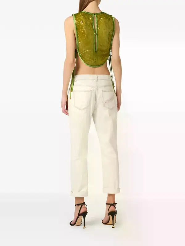 Elisabetta Franchi Tulle Bib With Sequins And Satin Piping