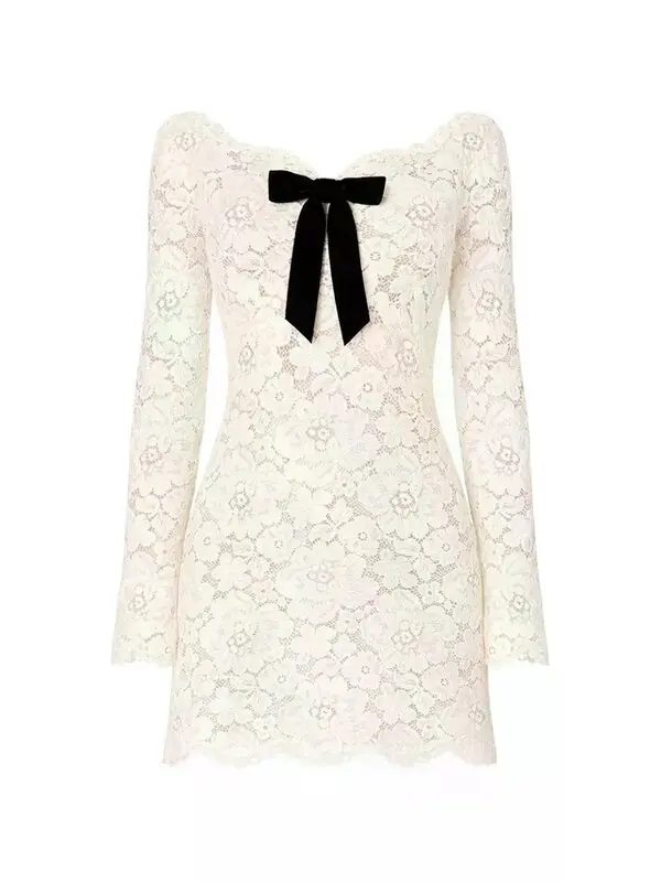 Retrofete Perdita Lace Mini Dress With Bow