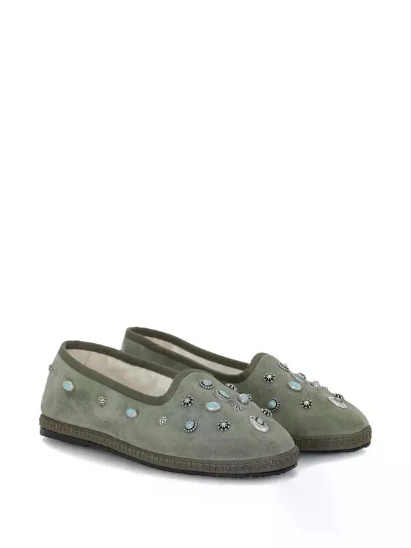 FORTELA Studded Suede Ballerinas - Green