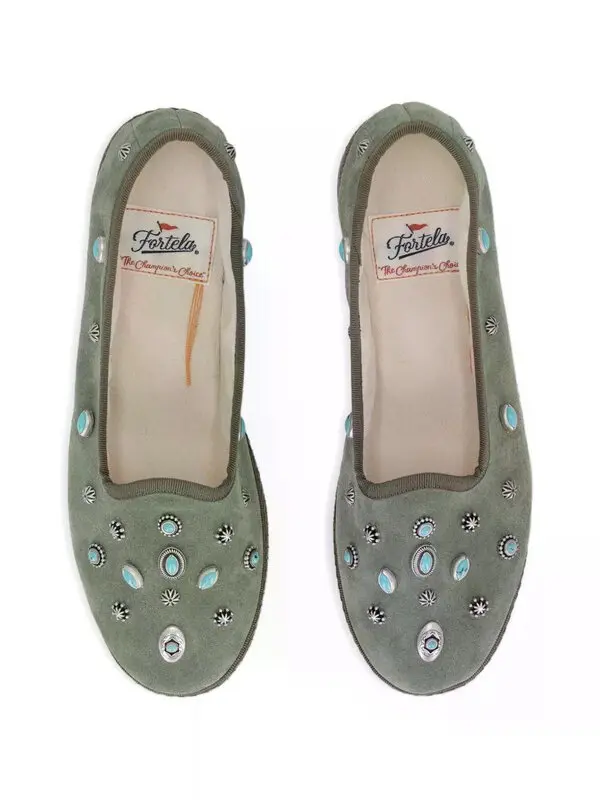 FORTELA Studded Suede Ballerinas - Green