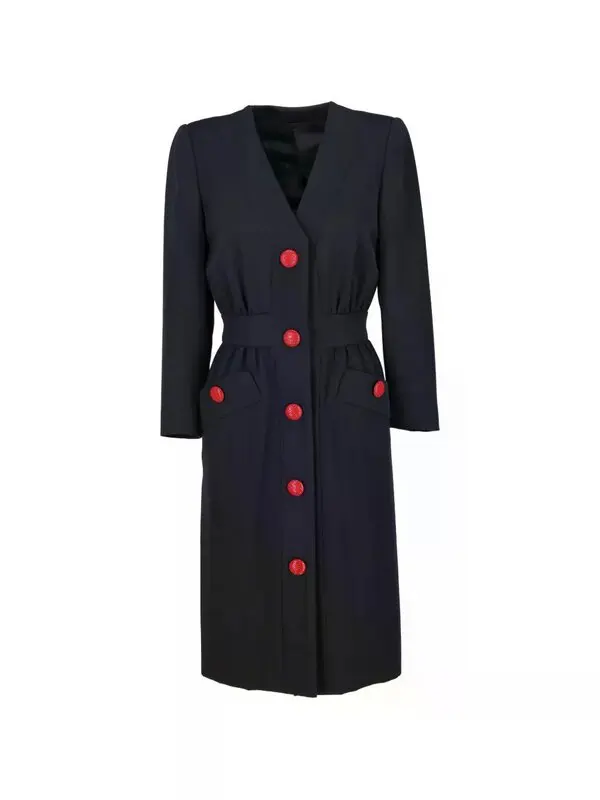 Vintage Buttoned V-neck Midi Dress