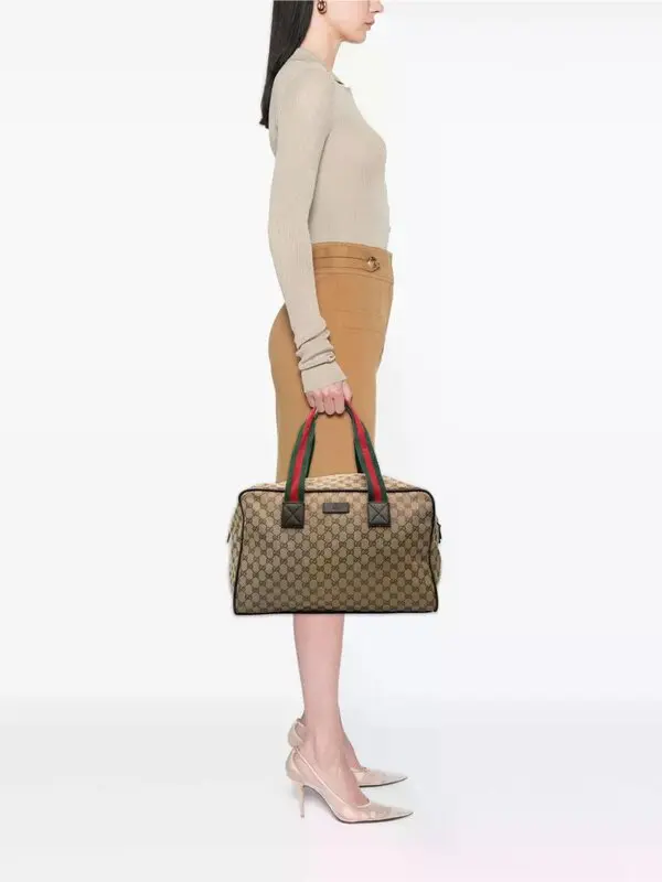 Gucci Gg Canvas Web Duffle Bag - Brown