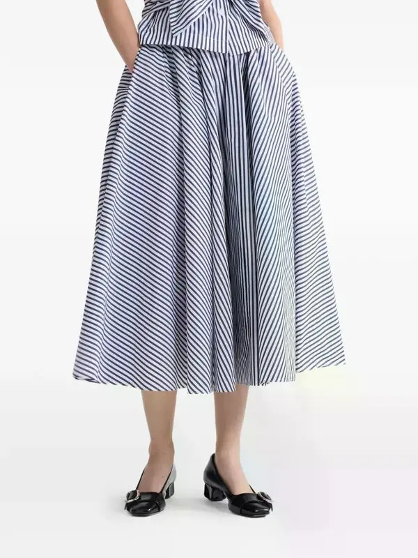 PATOU Striped A-line Midi Skirt - Blue