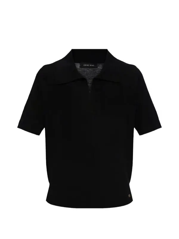 ANINE BING Fine-knit Polo Shirt - Black