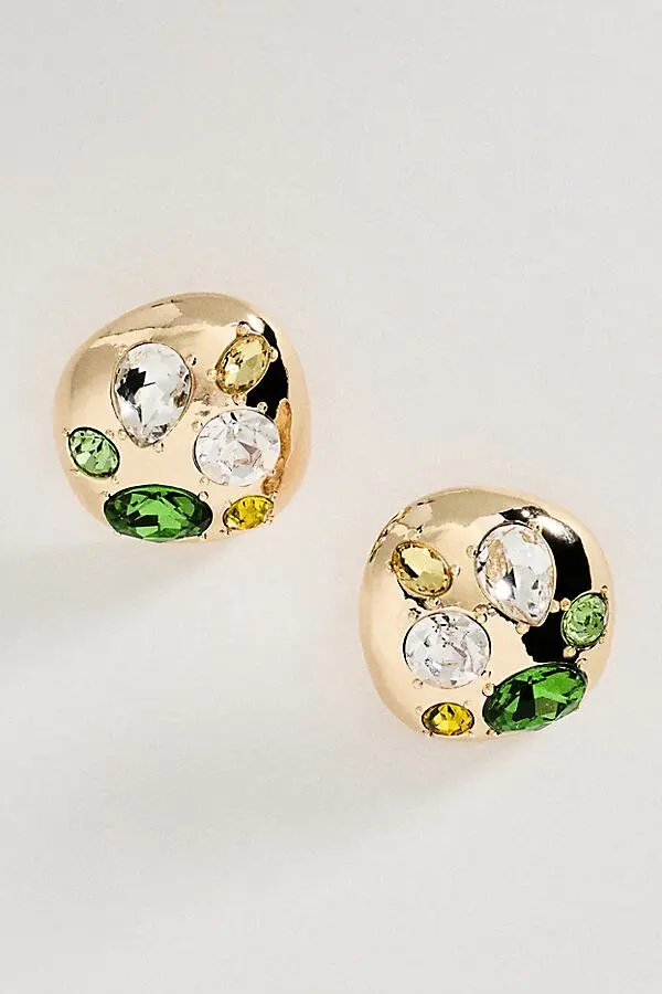 Anthropologie Crystal Stud Earrings - Green