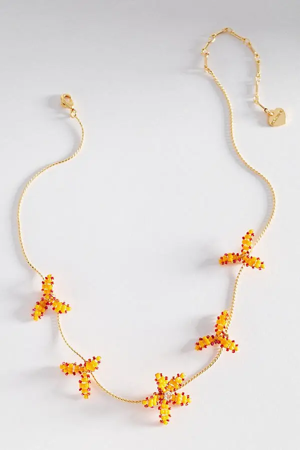 Anthropologie Beaded Floral Charm Necklace - Yellow