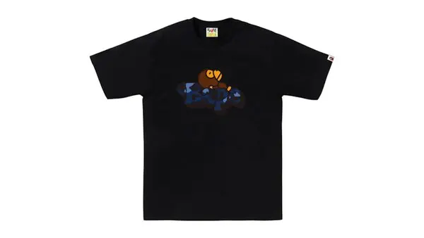 A BATHING APE Camo Milo On Tee Shirt - Black/navy Blue