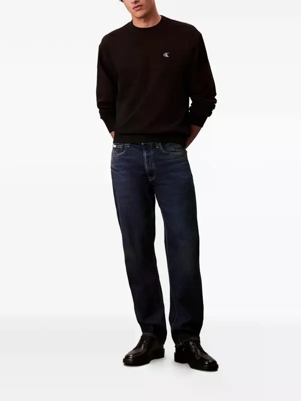 Calvin Klein Logo-embroidered Crew-neck Sweatshirt - Black