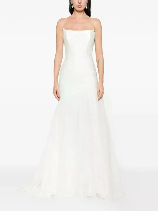 M.MARQUISE Adeline Draped Strapless Maxi Dress - Neutrals