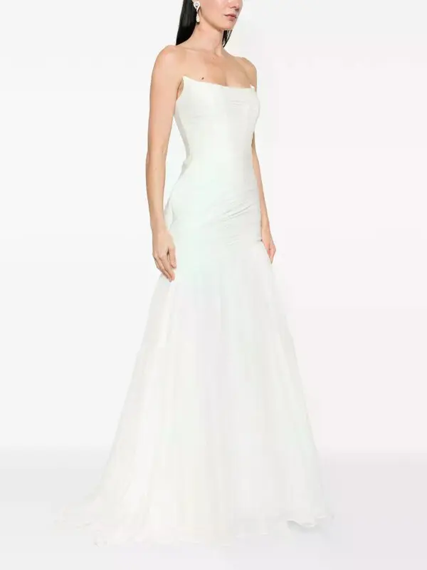 M.MARQUISE Adeline Draped Strapless Maxi Dress - Neutrals
