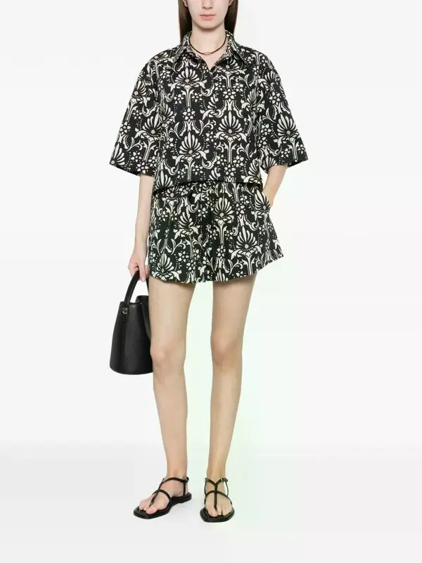 Pinko Cropped Printed Shirt With Metallic Appliqués - Black