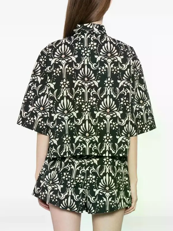 Pinko Cropped Printed Shirt With Metallic Appliqués - Black