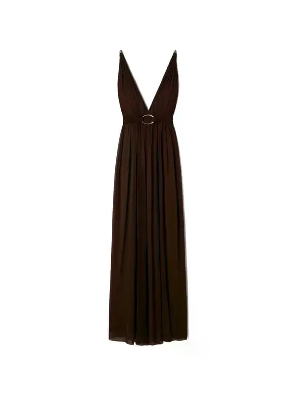 Tory Burch V-neck Viscose Gown With Belt - Brown