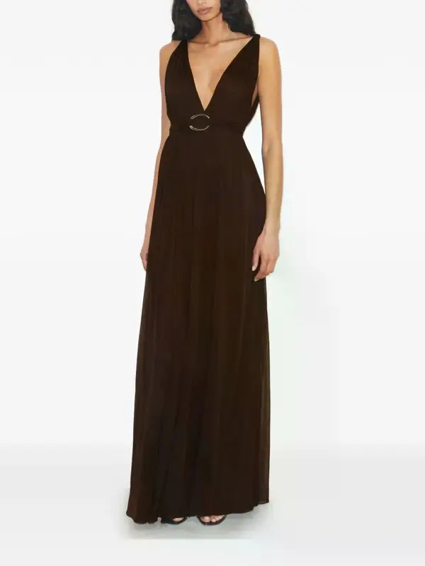 Tory Burch V-neck Viscose Gown With Belt - Brown