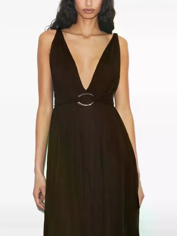 Tory Burch V-neck Viscose Gown With Belt - Brown