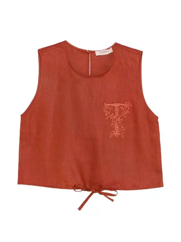 TWINSET Sleeveless Linen Top With Embroidered Logo