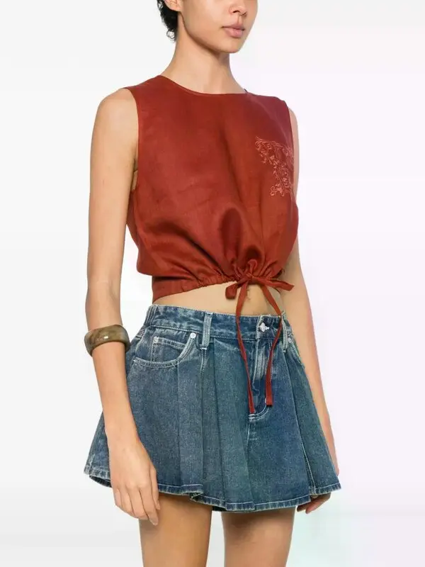 TWINSET Sleeveless Linen Top With Embroidered Logo