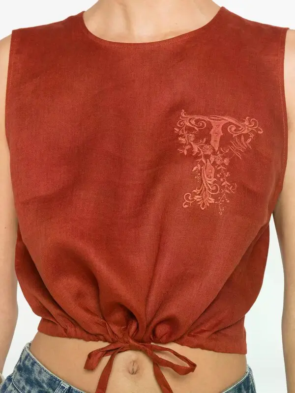 TWINSET Sleeveless Linen Top With Embroidered Logo