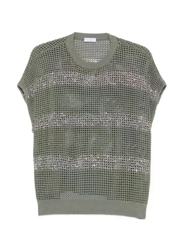 Brunello Cucinelli Striped Open Knit Top - Green