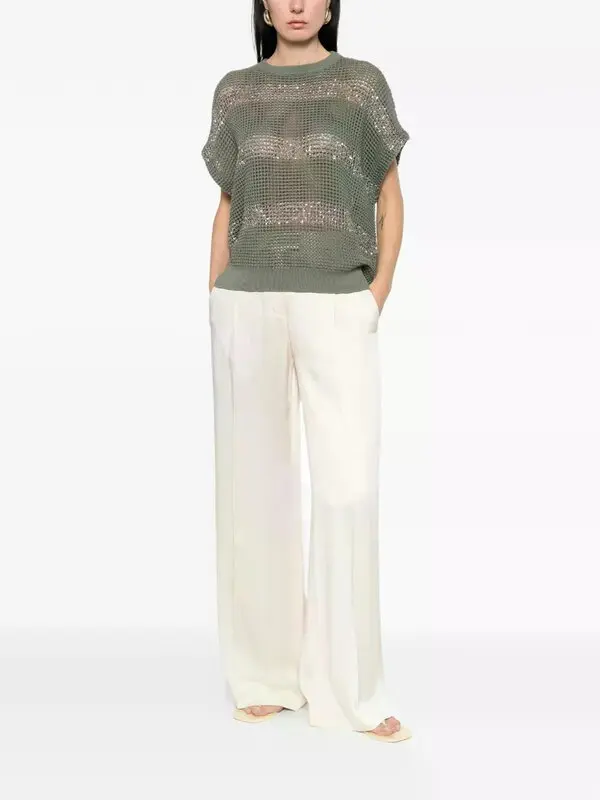 Brunello Cucinelli Striped Open Knit Top - Green