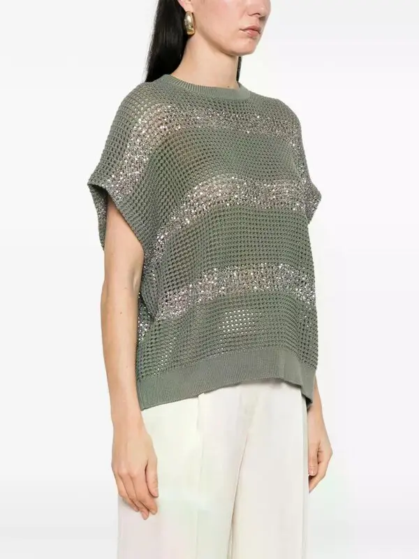 Brunello Cucinelli Striped Open Knit Top - Green